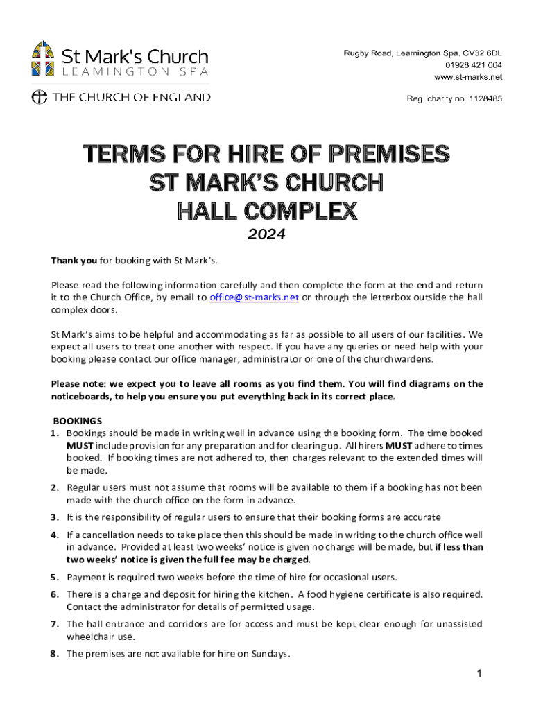 Fillable Online Parish Hall Booking Form Fax Email Print - pdfFiller