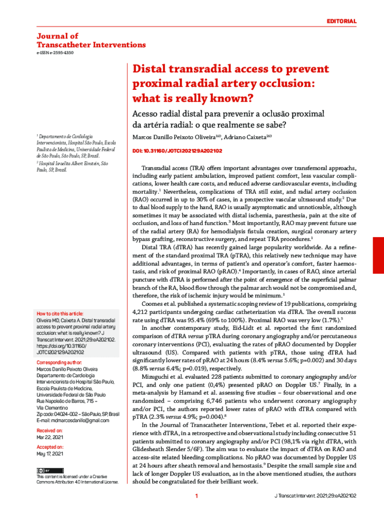 Fillable Online Less Is More, But Not Always: Distal Transradial Access ...