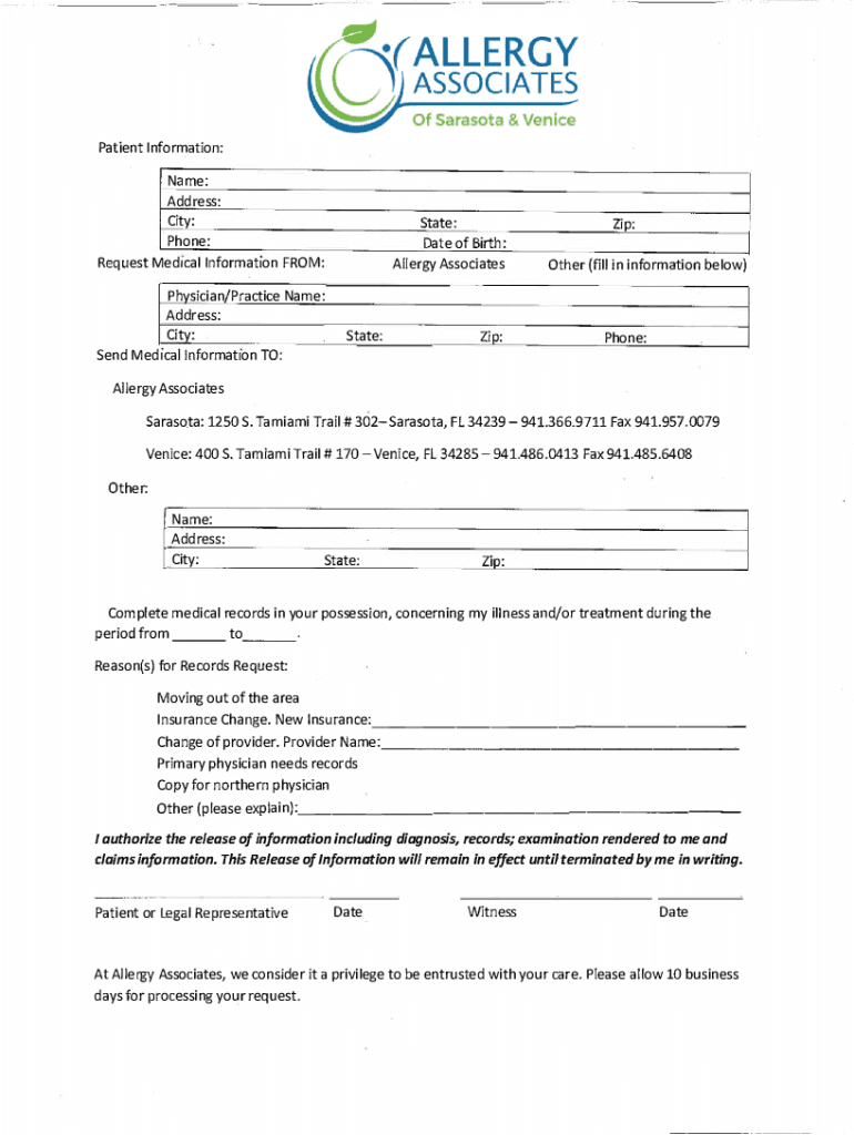 Fillable Online Request Medical Information FROM: Physician/Practice ...