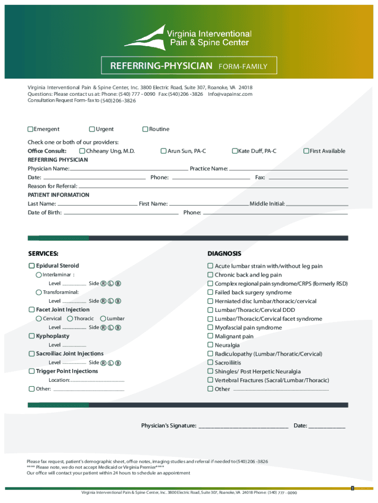 Fillable Online Virginia Interventional Pain & Spine Center in Roanoke ...