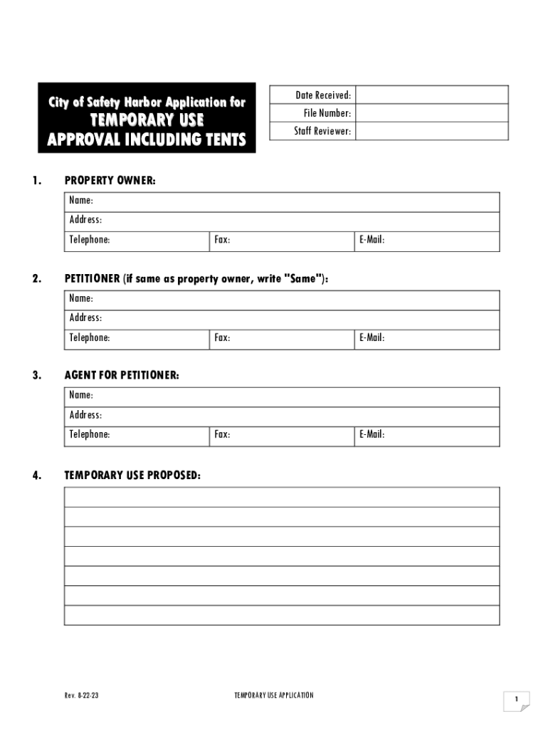 Fillable Online City of Safety Harbor Application for - TEMPORARY USE ...