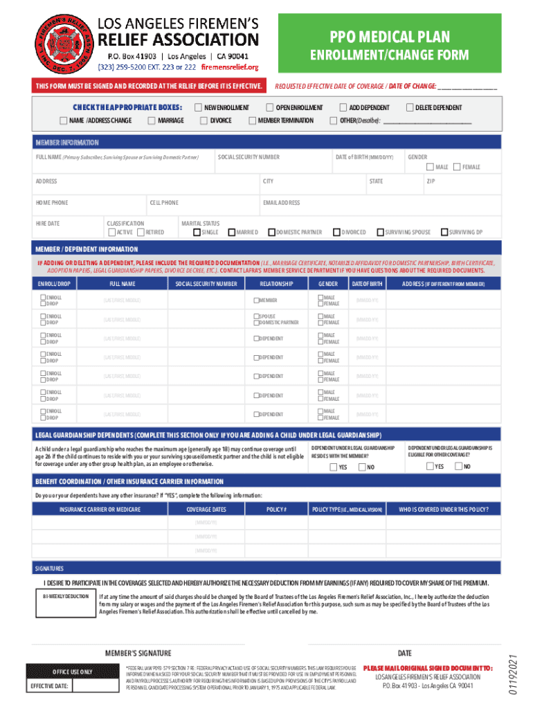 Fillable Online ppo medical plan - enrollment/change form Fax Email ...