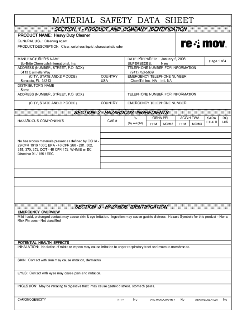 Fillable Online MATERIAL SAFETY DATA SHEET LPS Instant Super Degreaser ...
