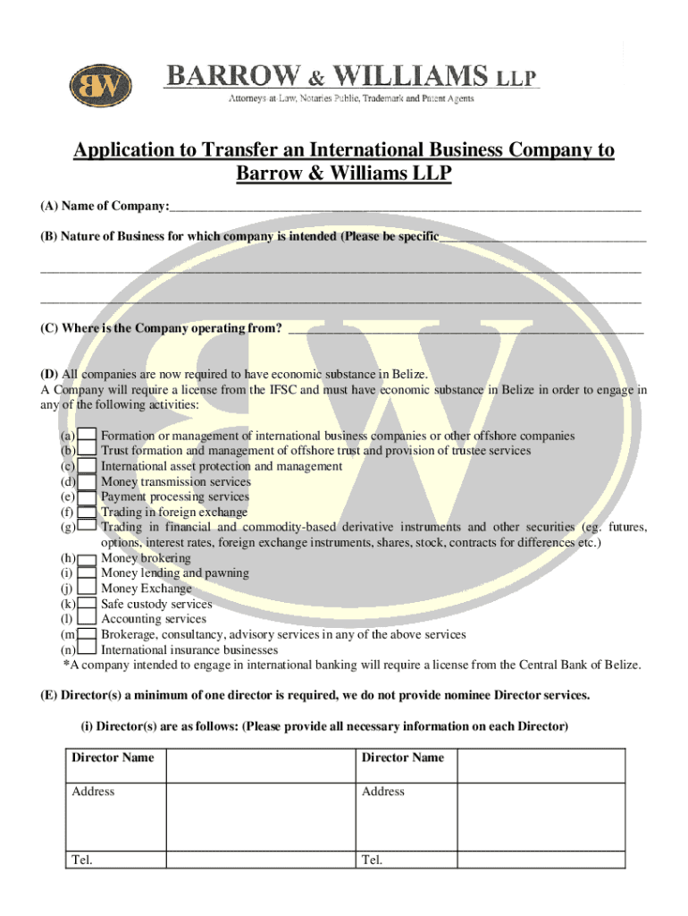 Fillable Online B&W IBC Transfer Application Form draft 1.doc Fax Email Print - pdfFiller