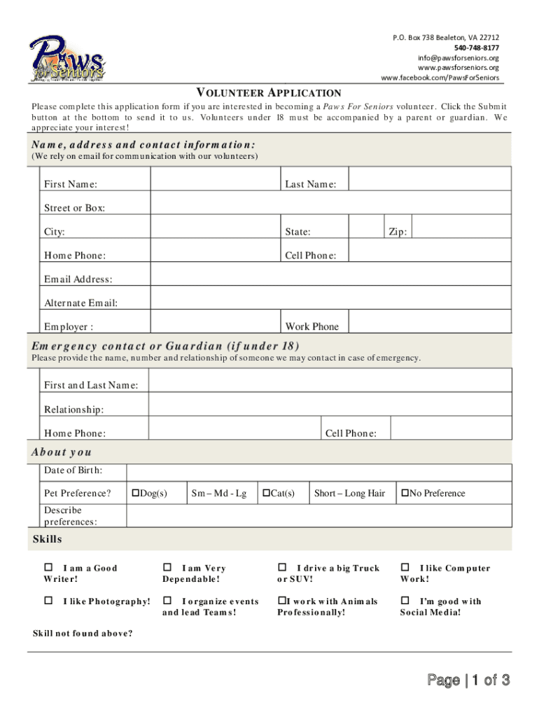 Fillable Online Pets for Adoption at Paws For Seniors, in Toms Brook ...