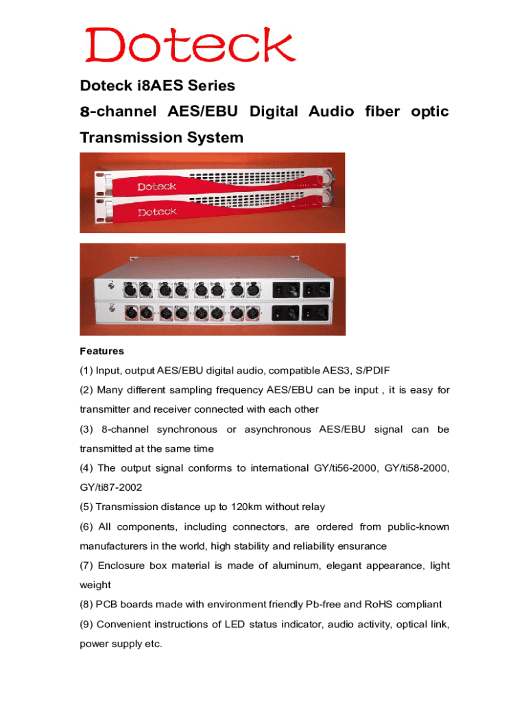 Fillable Online 2 Ch AES/EBU Balanced Audio to Fiber Converter over ... Fax Email Print - pdfFiller