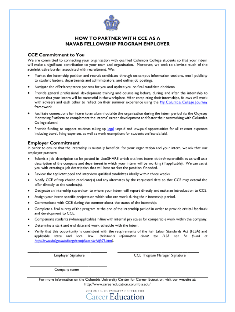 Fillable Online Center for Career Education at Columbia University (CCE ...
