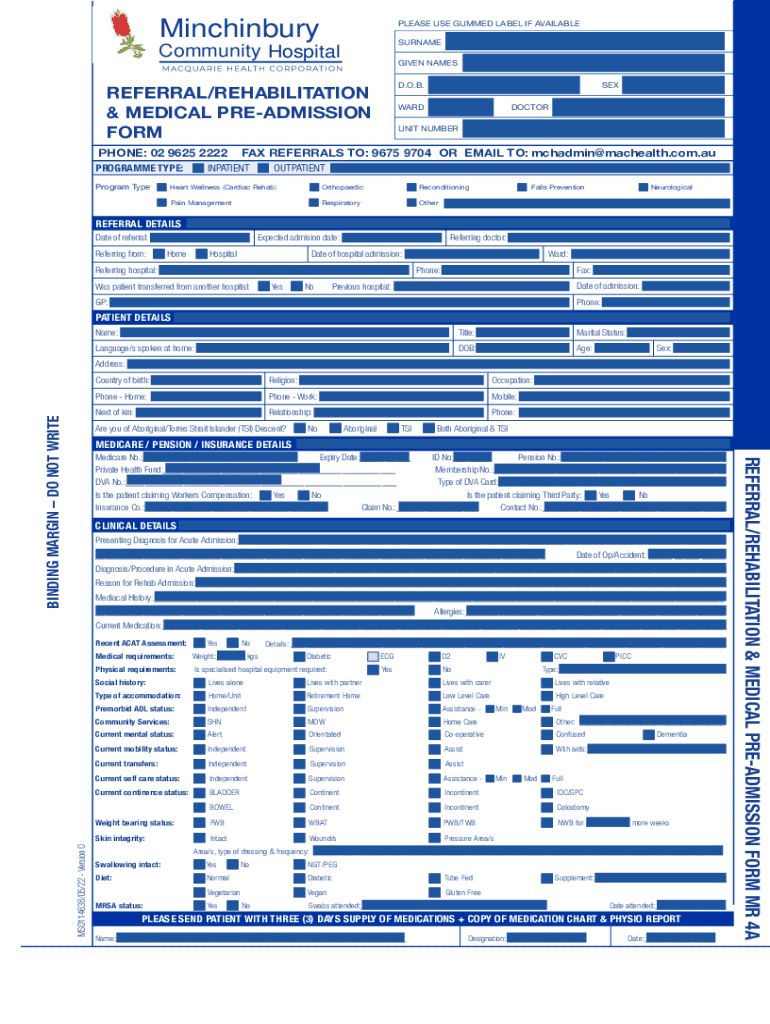 Fillable Online Inpatient/Outpatient Rehab Referral Form Fax Email ...