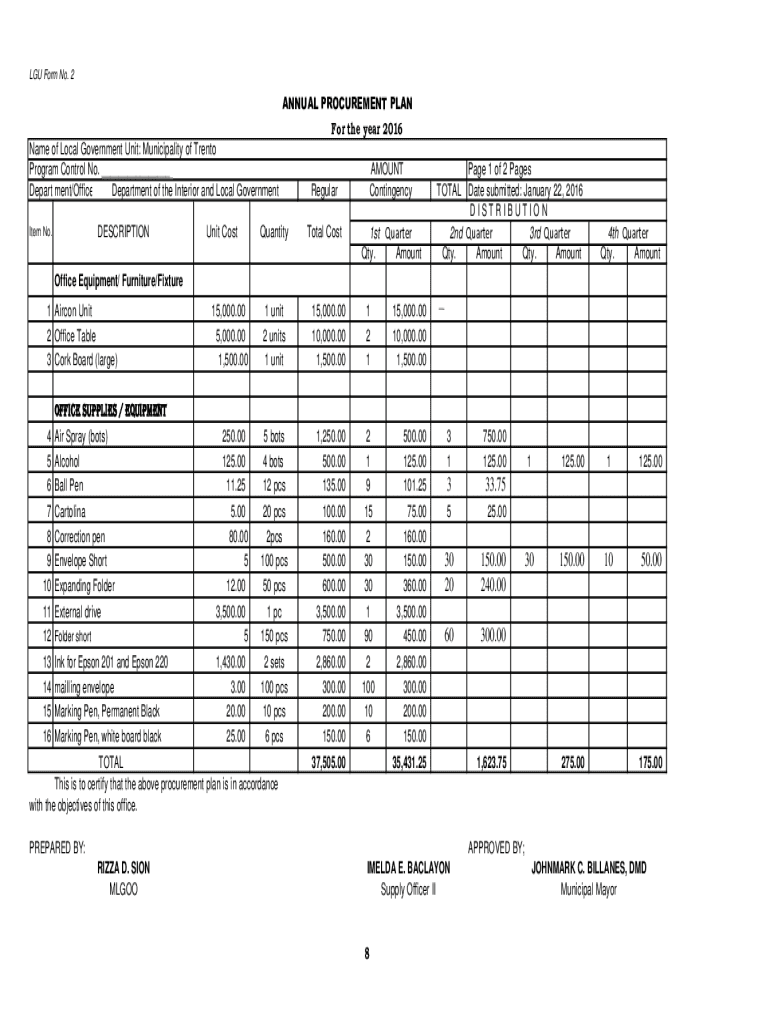 Fillable Online LGU Form No. 2 Name of Local Government Unit: PORAC ...