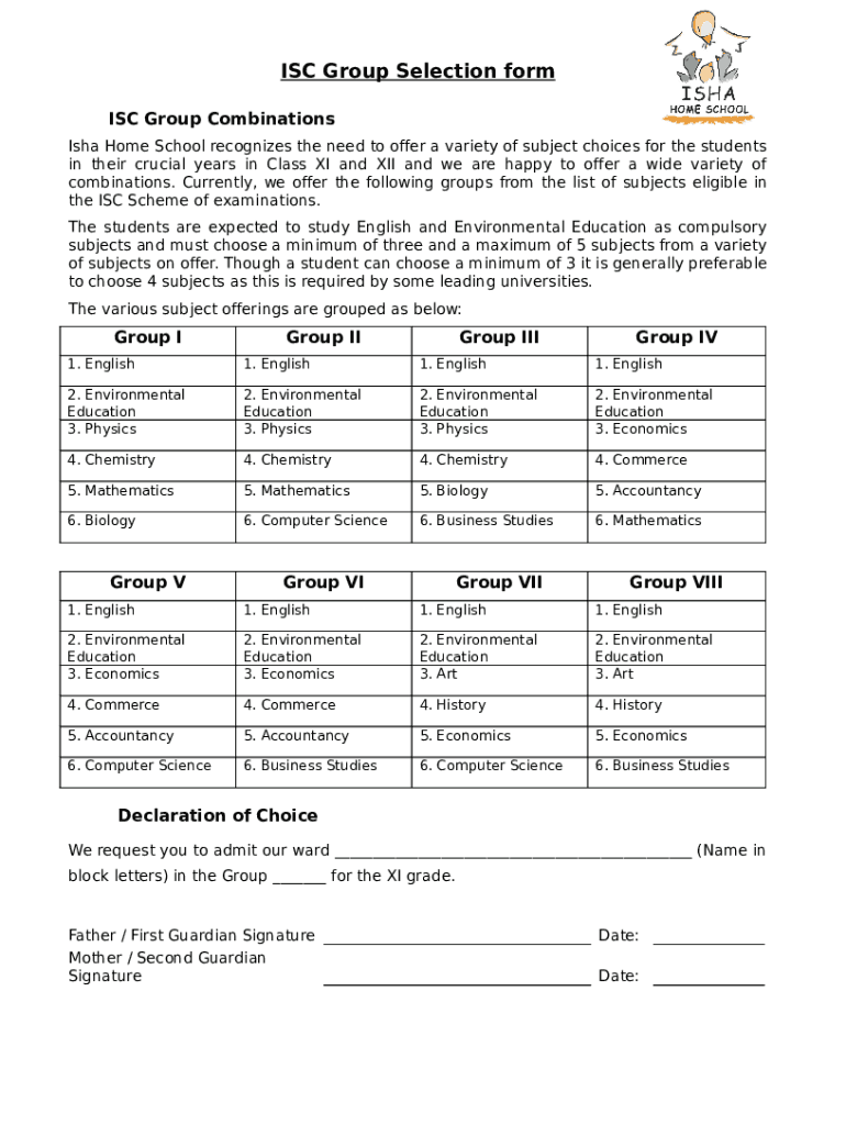 Fillable Online Additional Sheet for ISC aspirants - Isha Home School ...