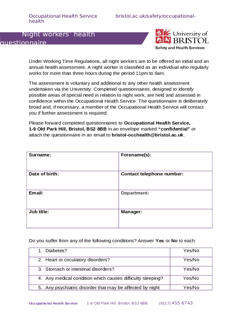 Night Workers Assessment - Drayton Medical Services Doc Template ...