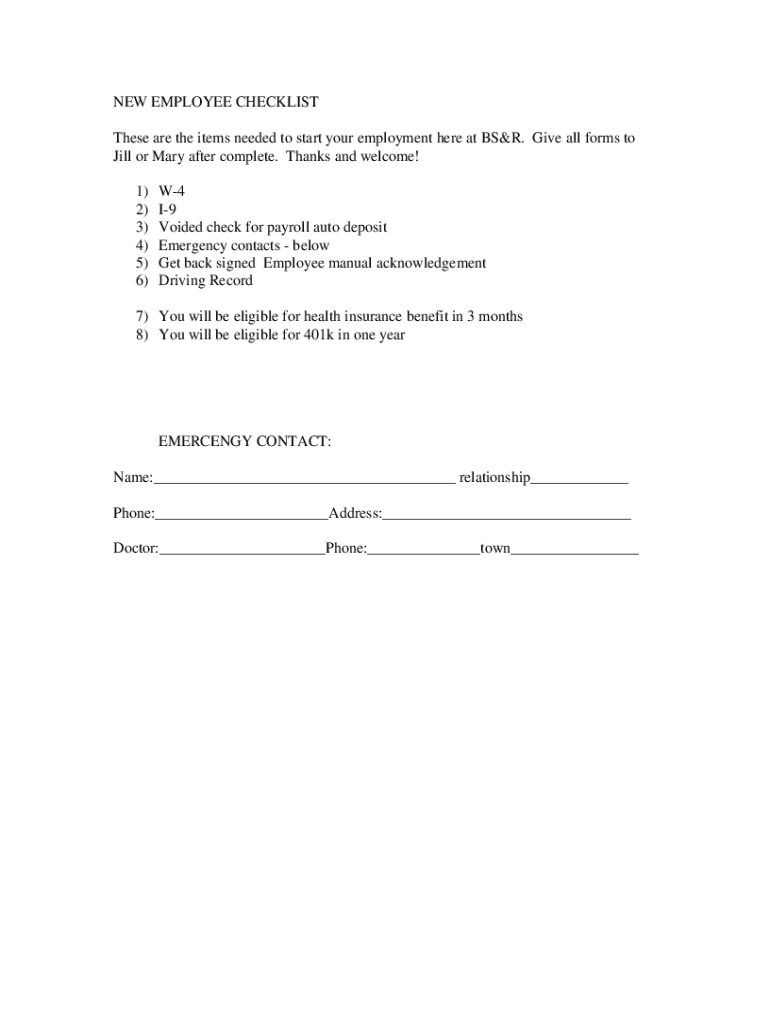 Fillable Online The Ultimate New Employee Paperwork Checklist - Eddy Fax Email Print - pdfFiller