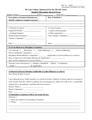 Fillable Online Student Misconduct Record Form Fax Email Print - pdfFiller