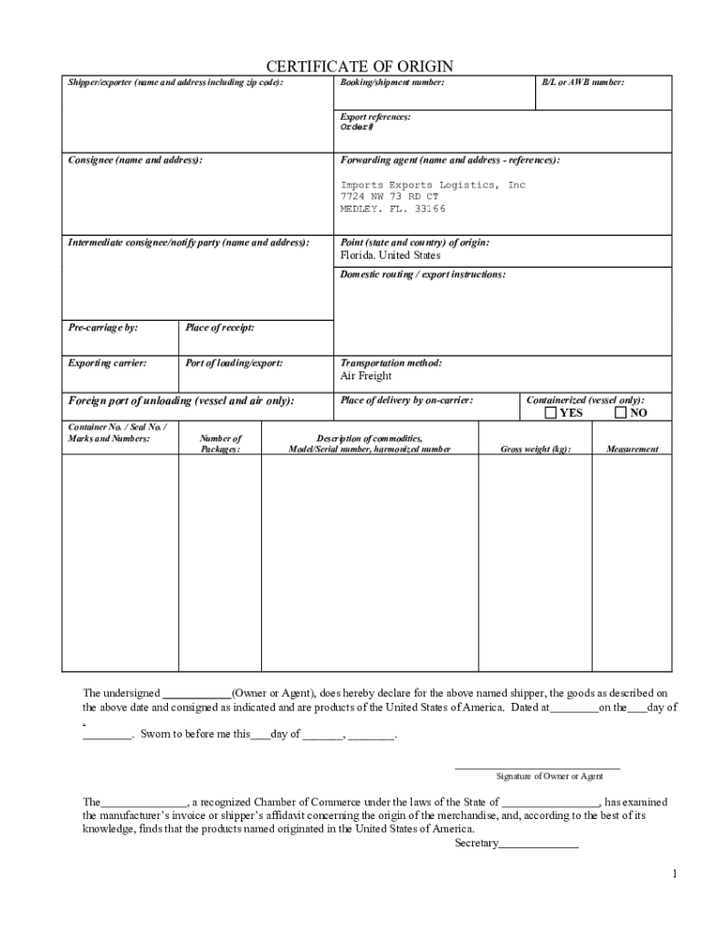 Certificate of Origin - Blank Fillable Template | Fill Out, Print ...