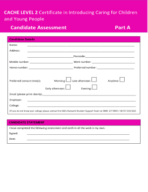 Fillable Online NCFE CACHE Level 2 Certificate Introducing Caring for ...