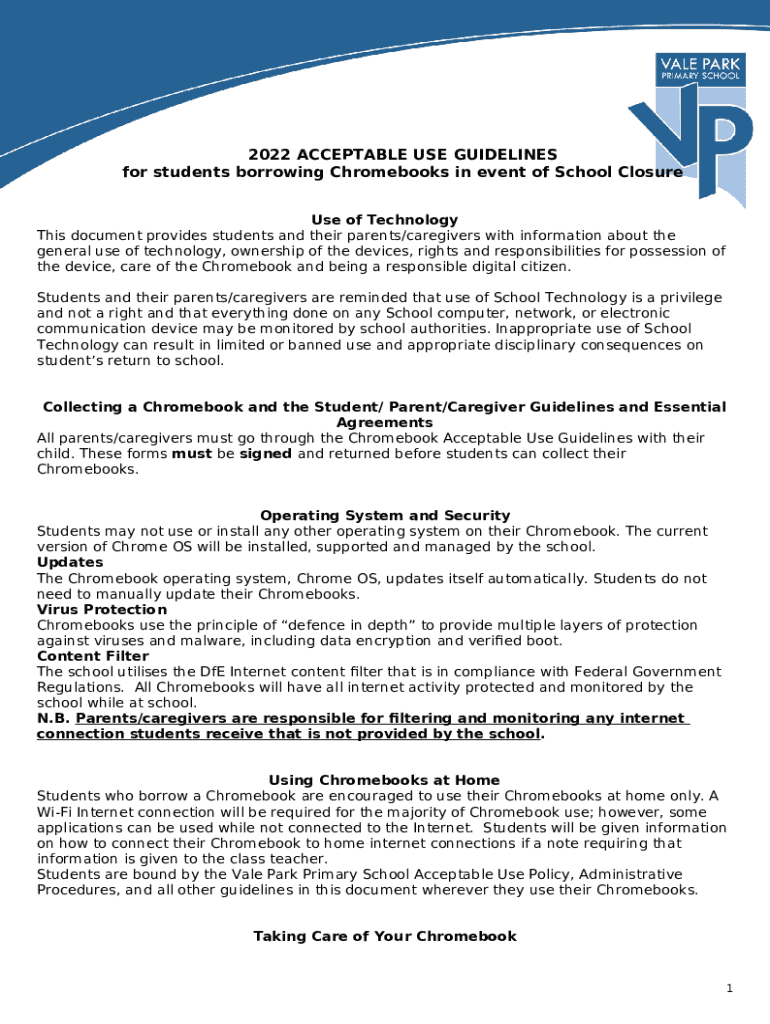Chromebook acceptable use guidelines. ... Doc Template | pdfFiller