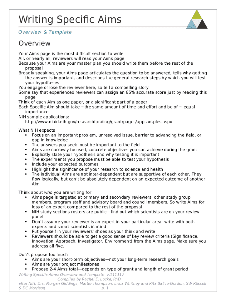 Section 2. 14 Specific Aims Doc Template | pdfFiller