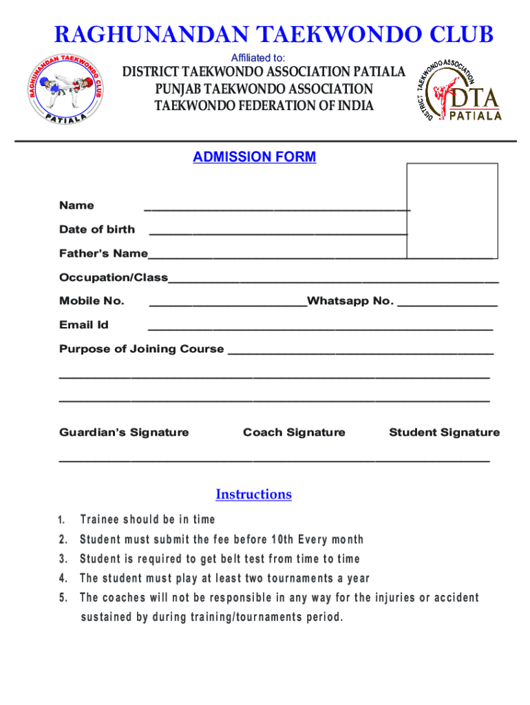 Fillable Online addmission form RTC FORM - web page Fax Email Print ...