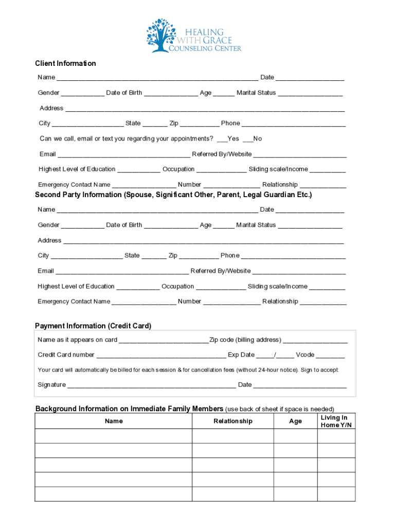 Fillable Online Client Information Second Party Information (Spouse ...