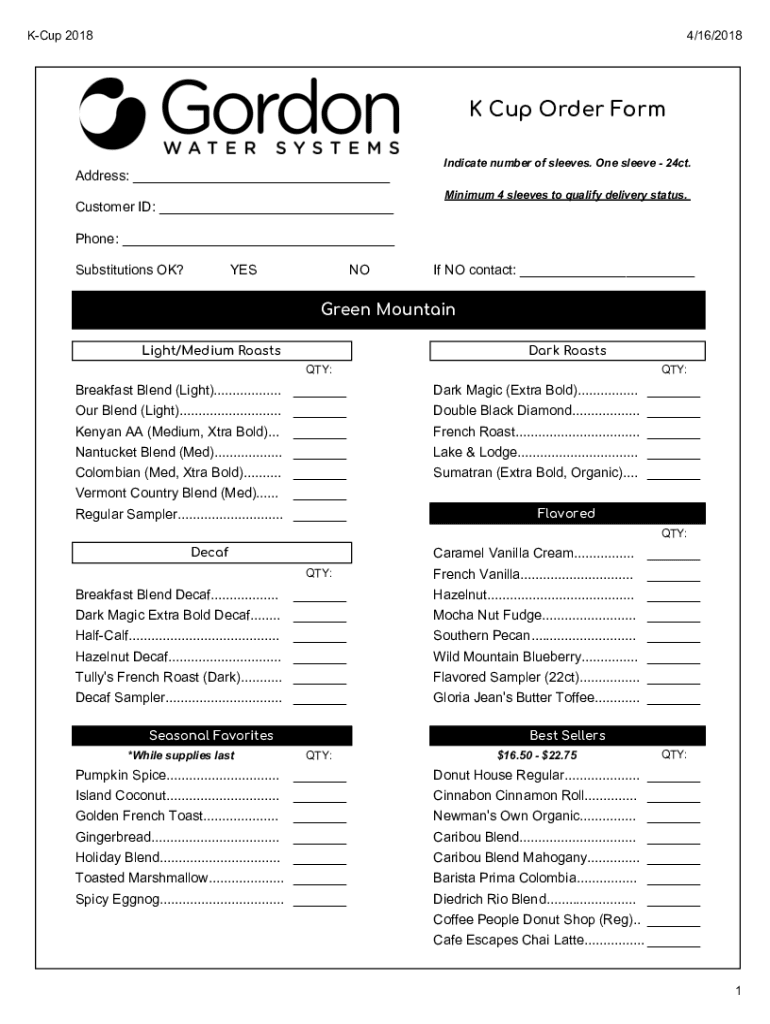Fillable Online K Cup Order Form Fax Email Print - pdfFiller