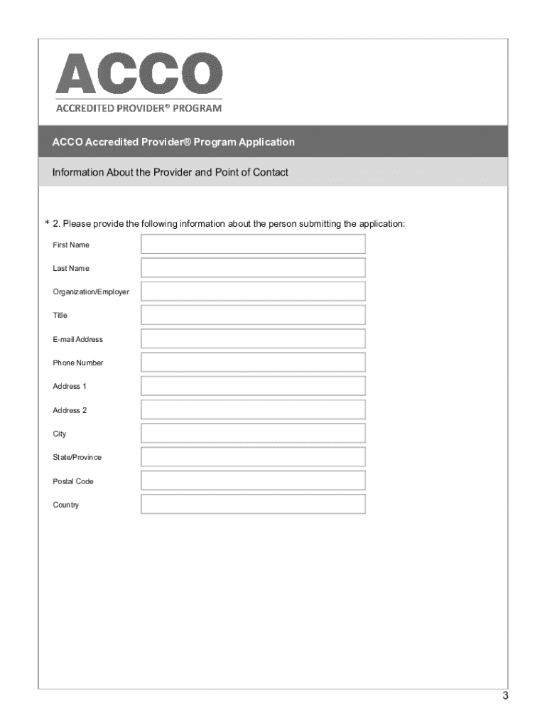 Fillable Online ACCO Accredited Provider Program Application Fax Email ...