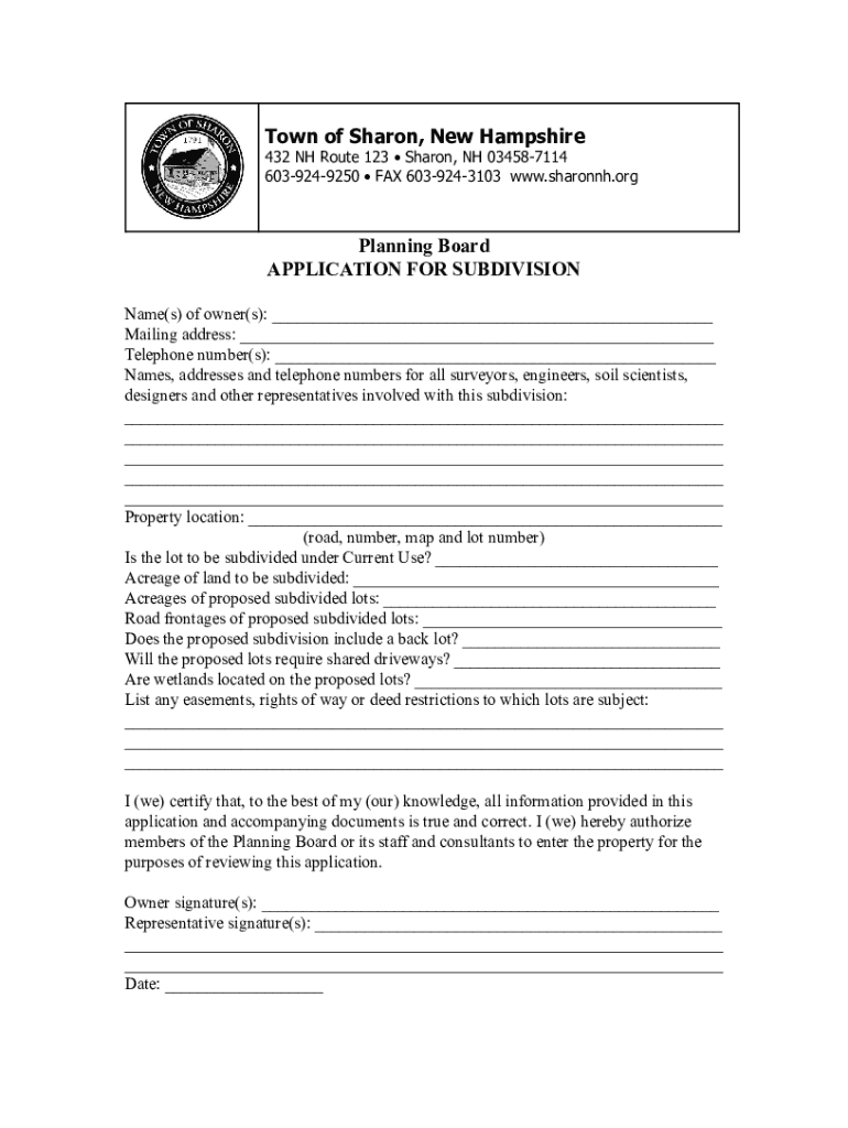 Fillable Online Town of Sharon NHTown Facts and History Fax Email Print ...