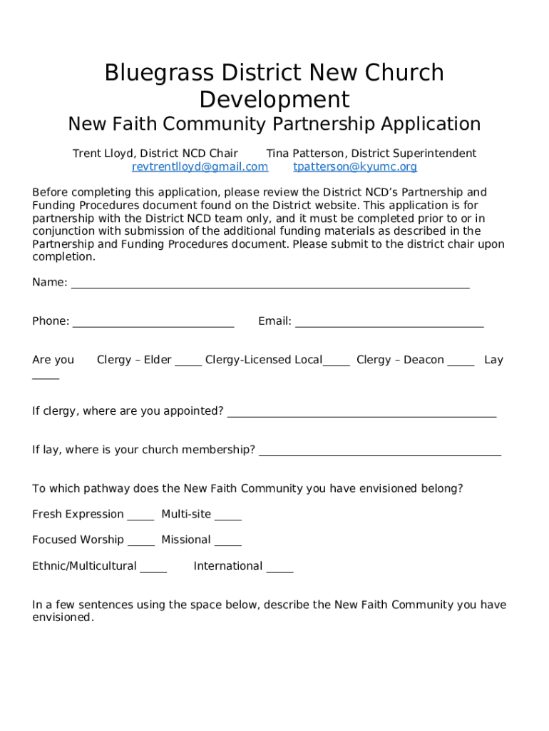Bluegrass District of the United Methodist Church - Kentucky Doc Template | pdfFiller
