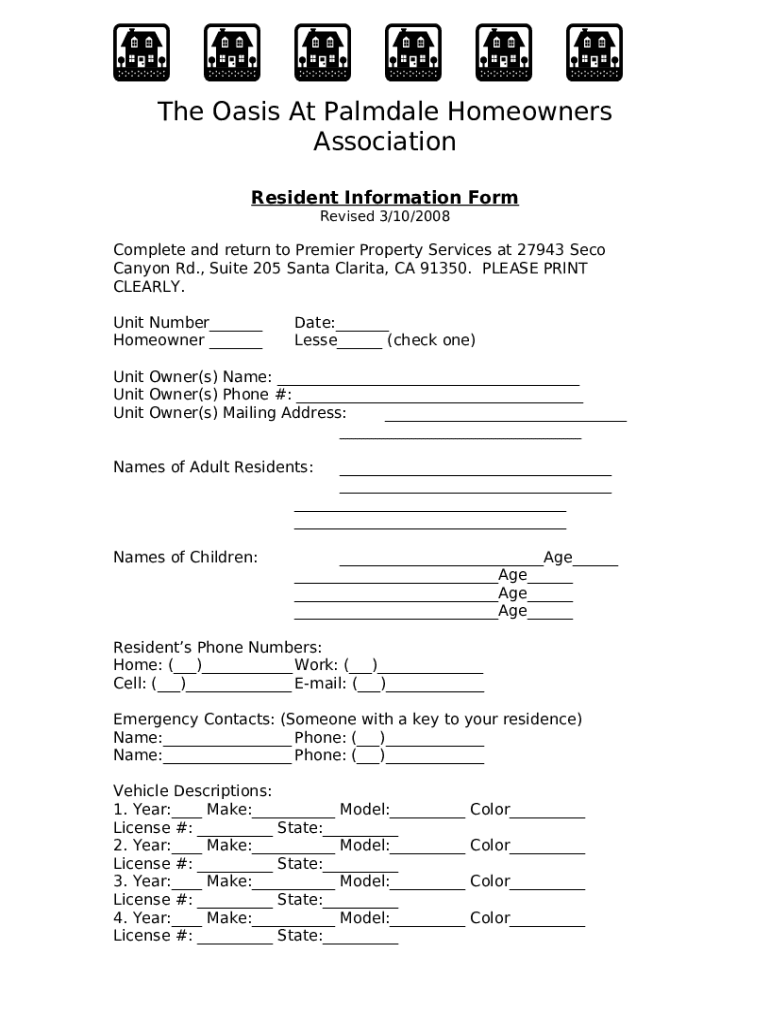 The Oasis At Palmdale Homeowners Association Doc Template | pdfFiller