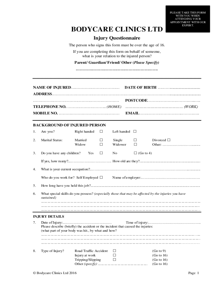 Fillable Online Workplace Injury Prevention, Health Assessments, and ...