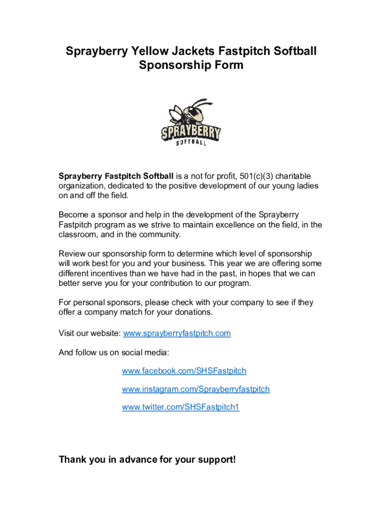 Fillable Online Sprayberry Yellow Jackets Fastpitch Softball ...