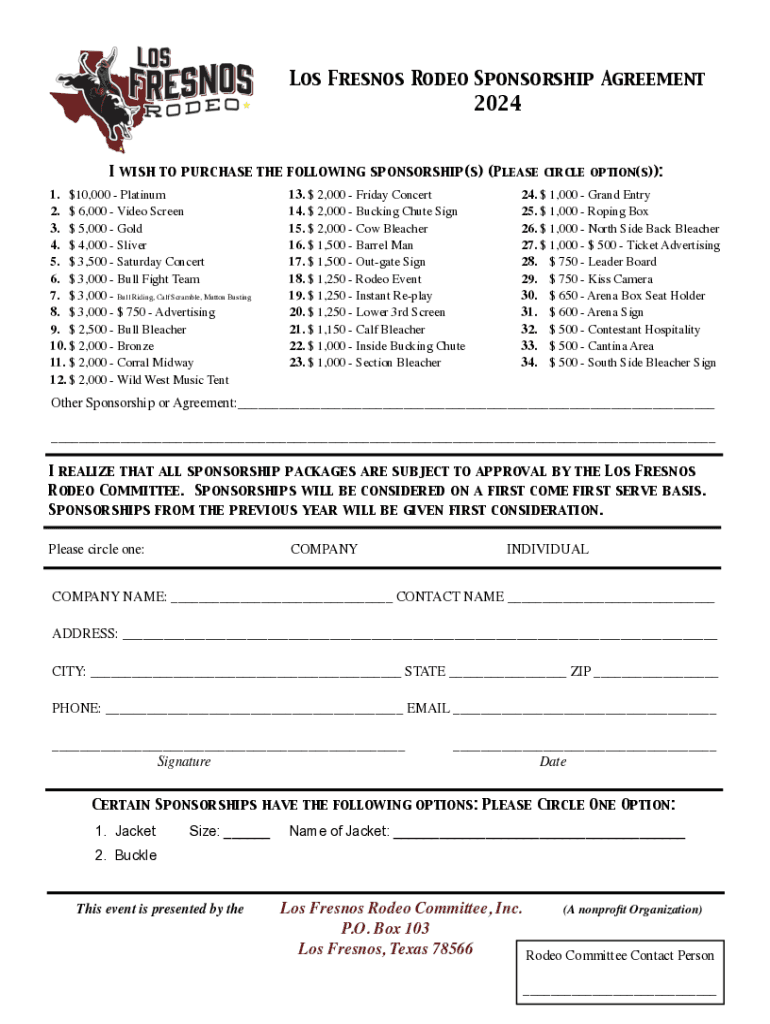 Fillable Online 2024 Sponsorship Agreement Form Fax Email Print - pdfFiller