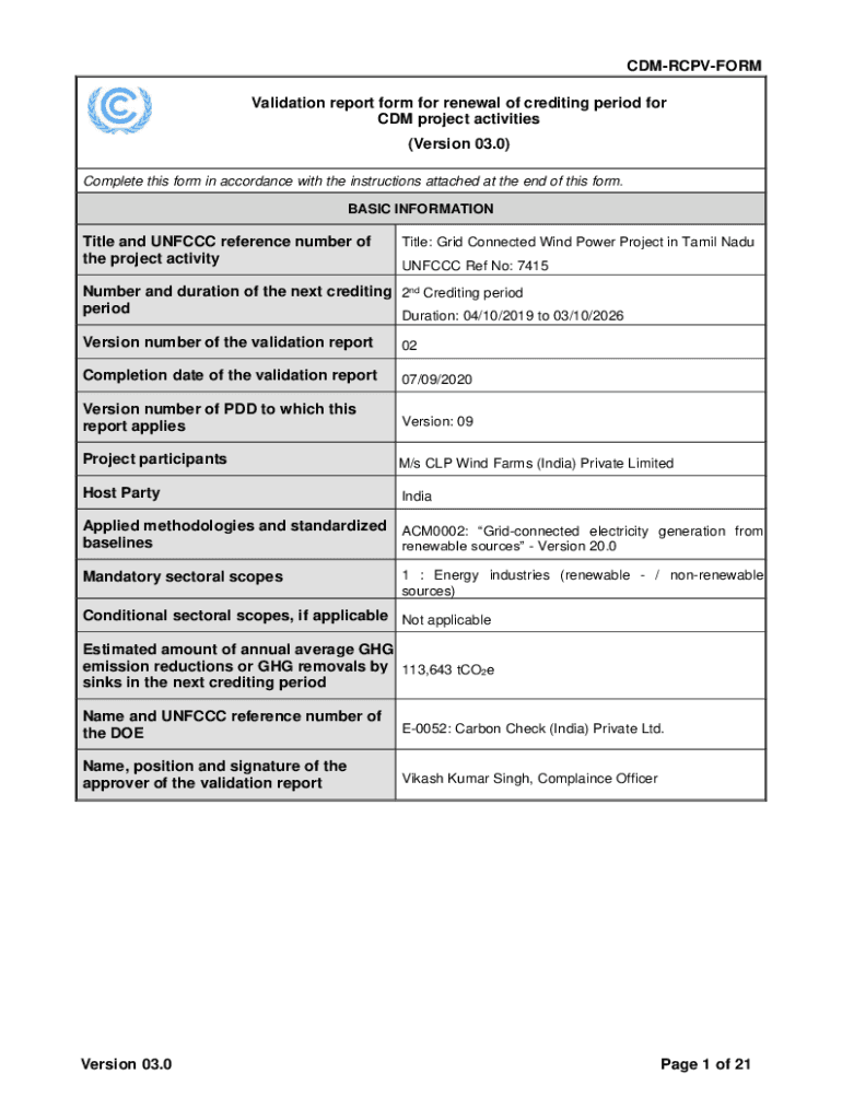 Fillable Online Validation report form for renewal of crediting period ... Fax Email Print ...