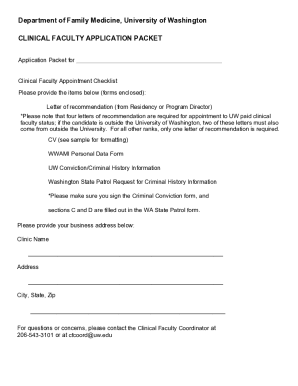 Fillable Online CLINICAL FACULTY APPLICATION PACKET Fax Email Print - pdfFiller