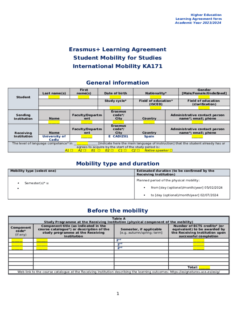 Mobility type and duration Doc Template | pdfFiller