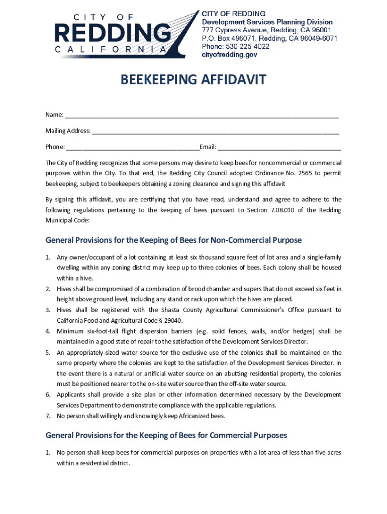 Fillable Online BEEKEEPING AFFIDAVIT Fax Email Print - pdfFiller