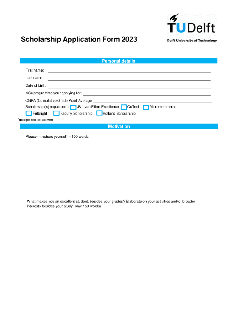 Fillable Online Scholarship Application Form 2023 Fax Email Print ...