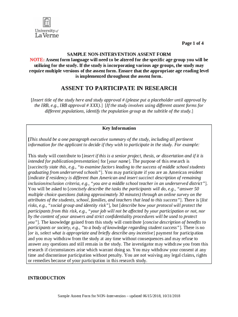 SAMPLE NON-INTERVENTION ASSENT Doc Template | pdfFiller