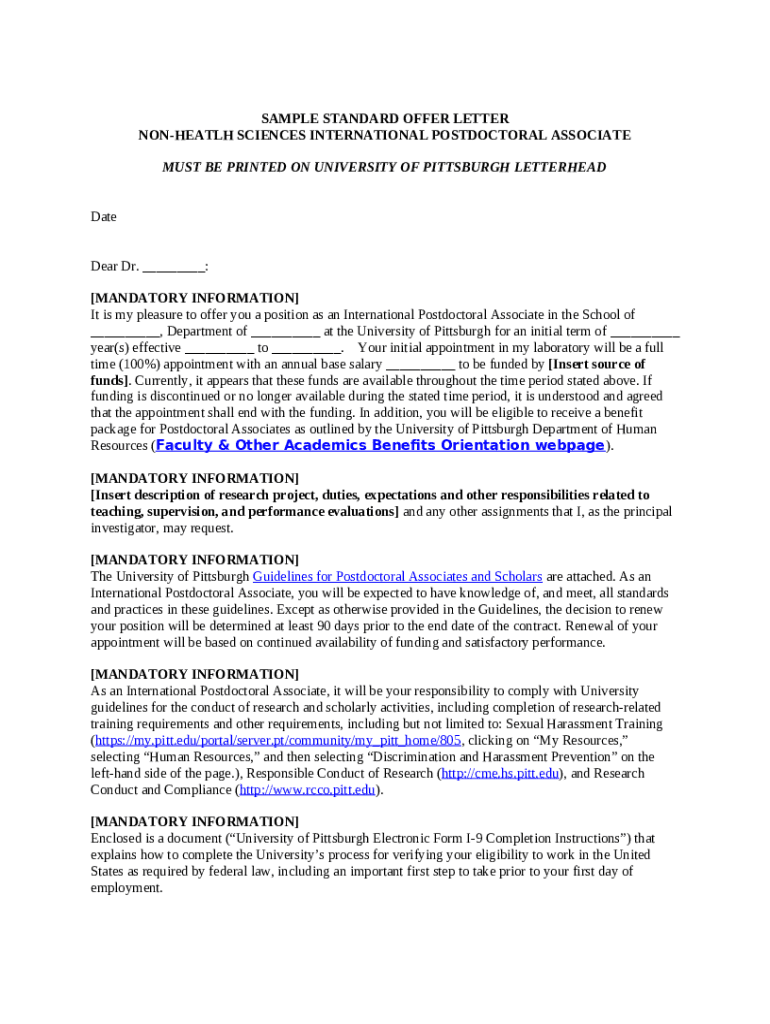 Offer letter sample post-doctoral Research Associate ... Doc Template ...