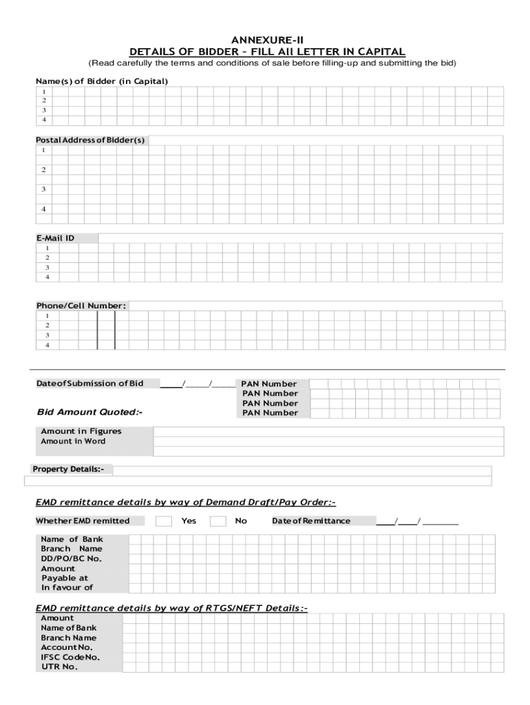 Fillable Online DETAILS OF BIDDER FILL All LETTER IN CAPITAL Fax Email Print - pdfFiller