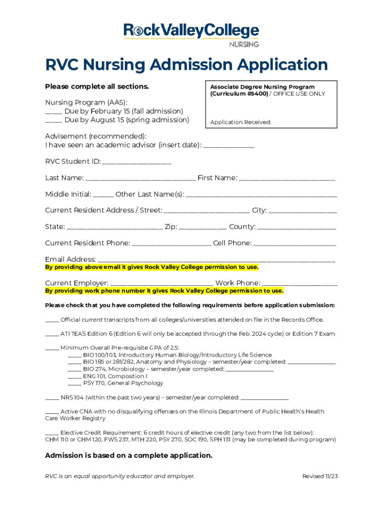 Fillable Online RVC Nursing Admission Application Fax Email Print ...