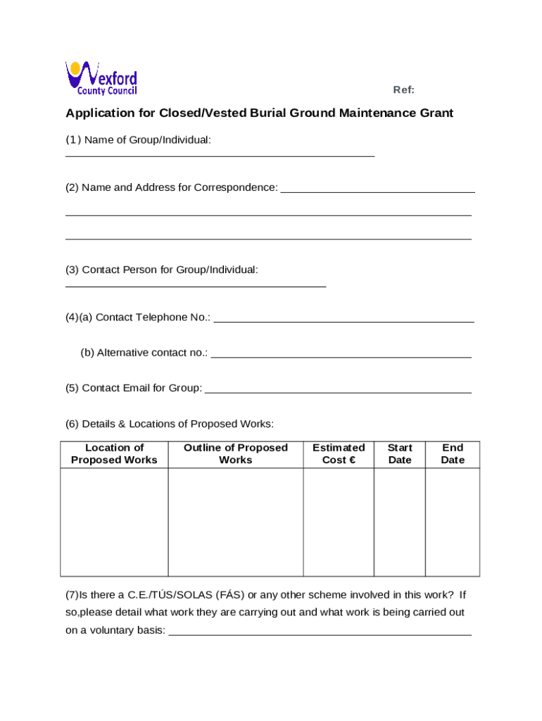 Application for Right of Interment in Closed Burial Ground Doc Template ...
