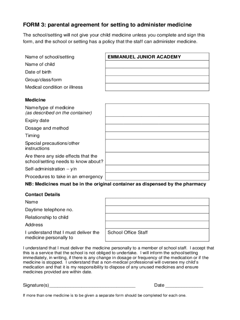 Fillable Online FORM 3 PARENTAL AGREEMENT FOR ... Fax Email Print ...