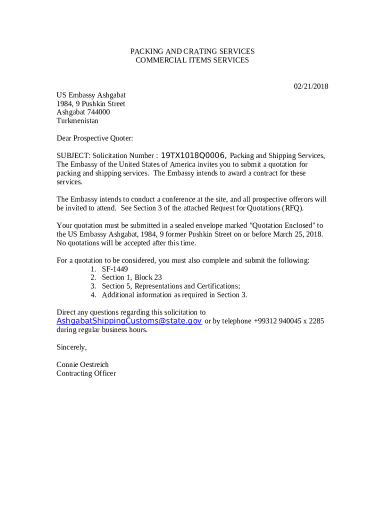 Packing & Crating Services - CIF. Photocopier Solicitation/Contract Doc ...