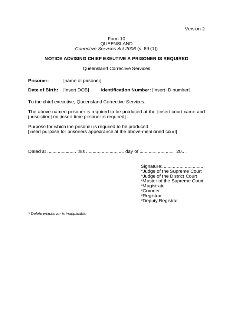 10. Instrument ordering chief executive to produce prisoner Doc ...