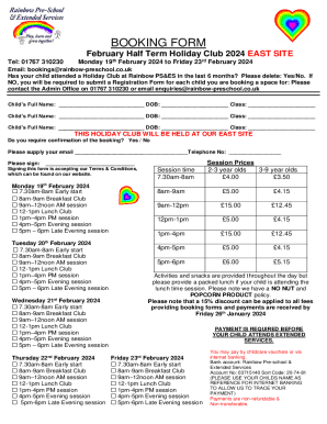 Fillable Online February half-term holiday club bookings are now open ...