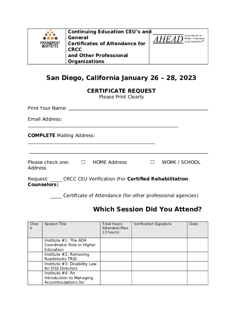 CEUs and Certificates of Attendance - AHEAD Doc Template | pdfFiller