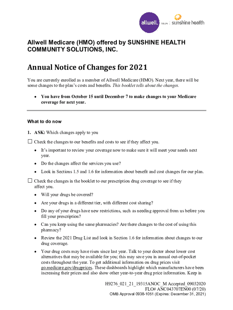 Fillable Online Annual Notice of Changes for 2021. 2021-FL-ANOC-H9276 ...