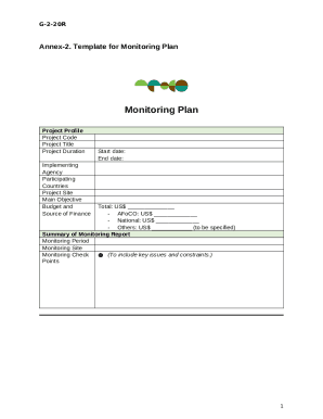 Annex-2. Template for Monitoring Plan Doc Template | pdfFiller