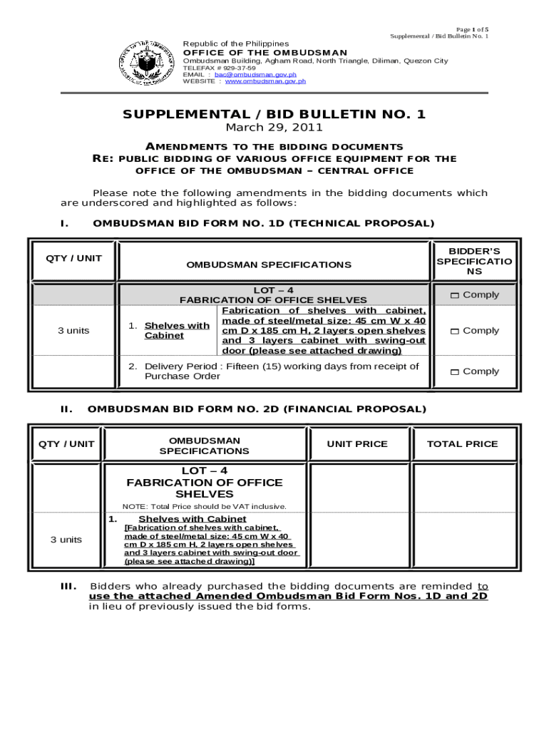 Amendments to the Bidding Documents template Doc Template Doc Template | pdfFiller
