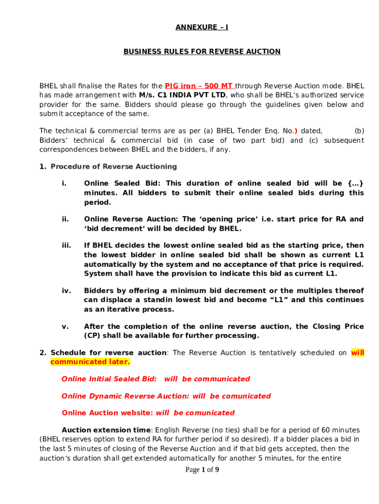 business rules for reverse auction Doc Template | pdfFiller